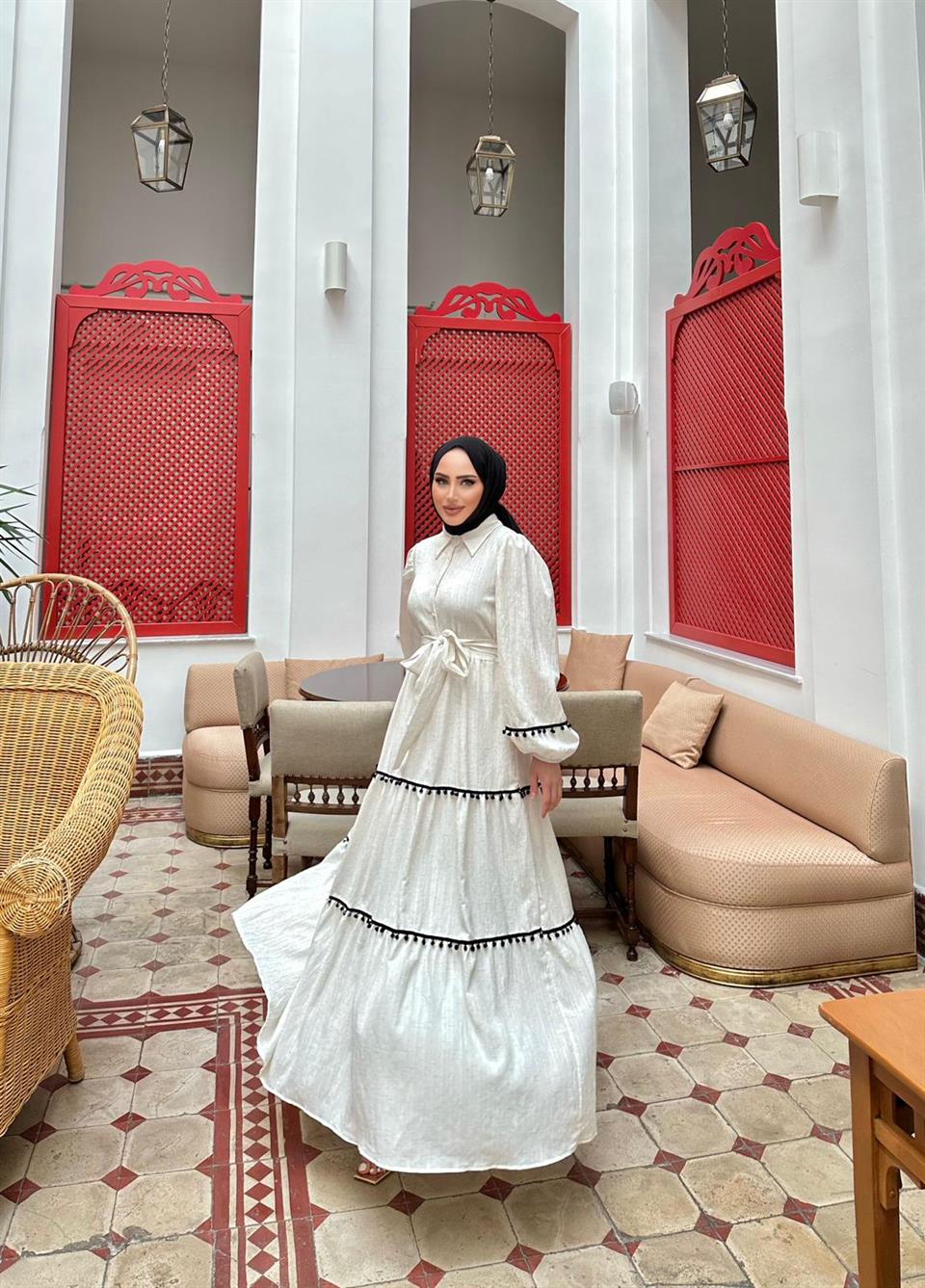 H&R Butik | Müslin Kumaş Poponlu Elbise