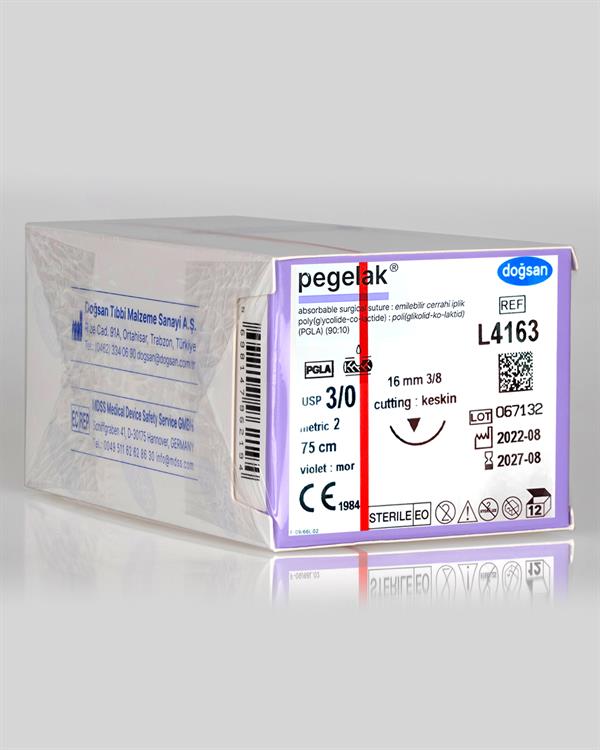 L4163 Doğsan Pegelak 3/0 16 3/8 Keskin ( ) 75Cm Pga Emilebilir Sütür 12 Ad./Pkt | Davye