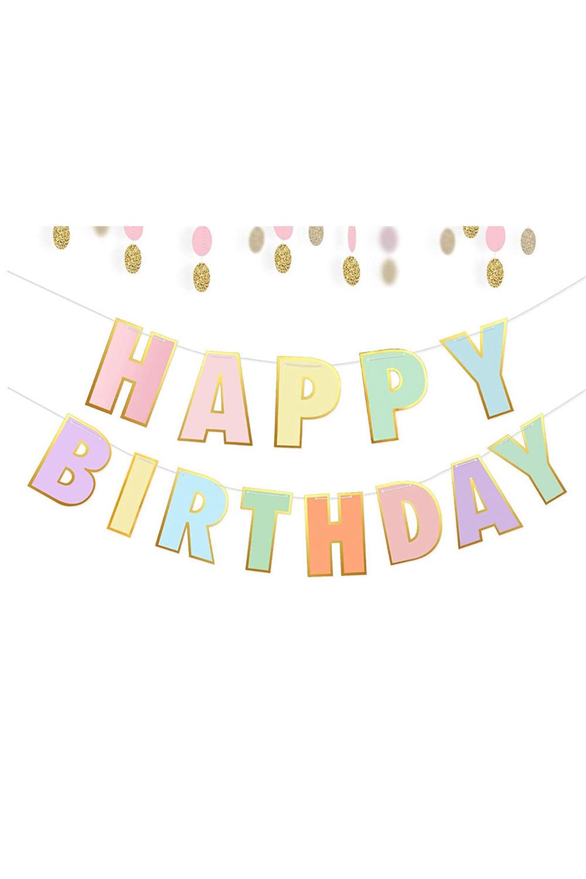 Pastel Renkli Happy Birthday BannerLM642 | Le Mabelle