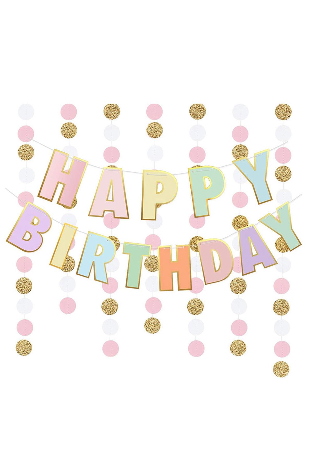 Pastel Renkli Happy Birthday BannerLM642 | Le Mabelle