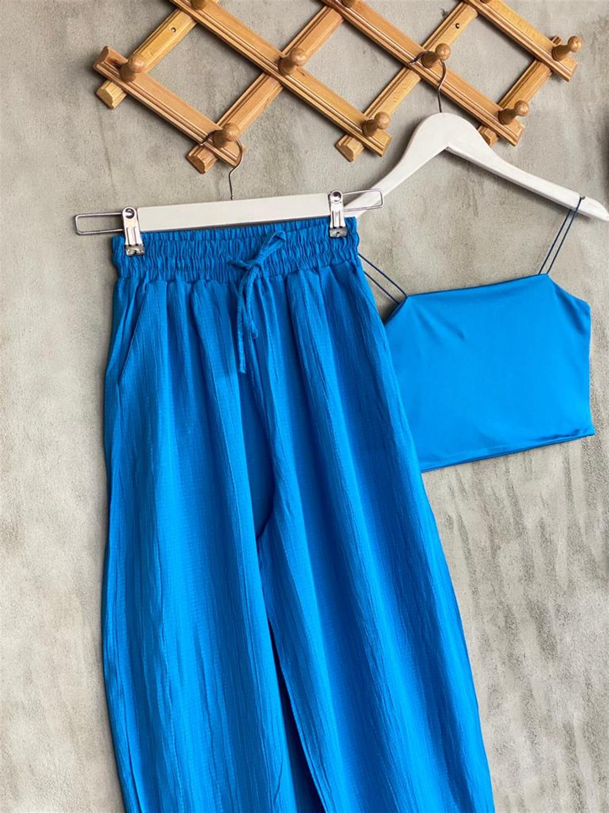 Bürümcük Kumaş Şalvar Model Pantolon (Mavi)|By Pakize