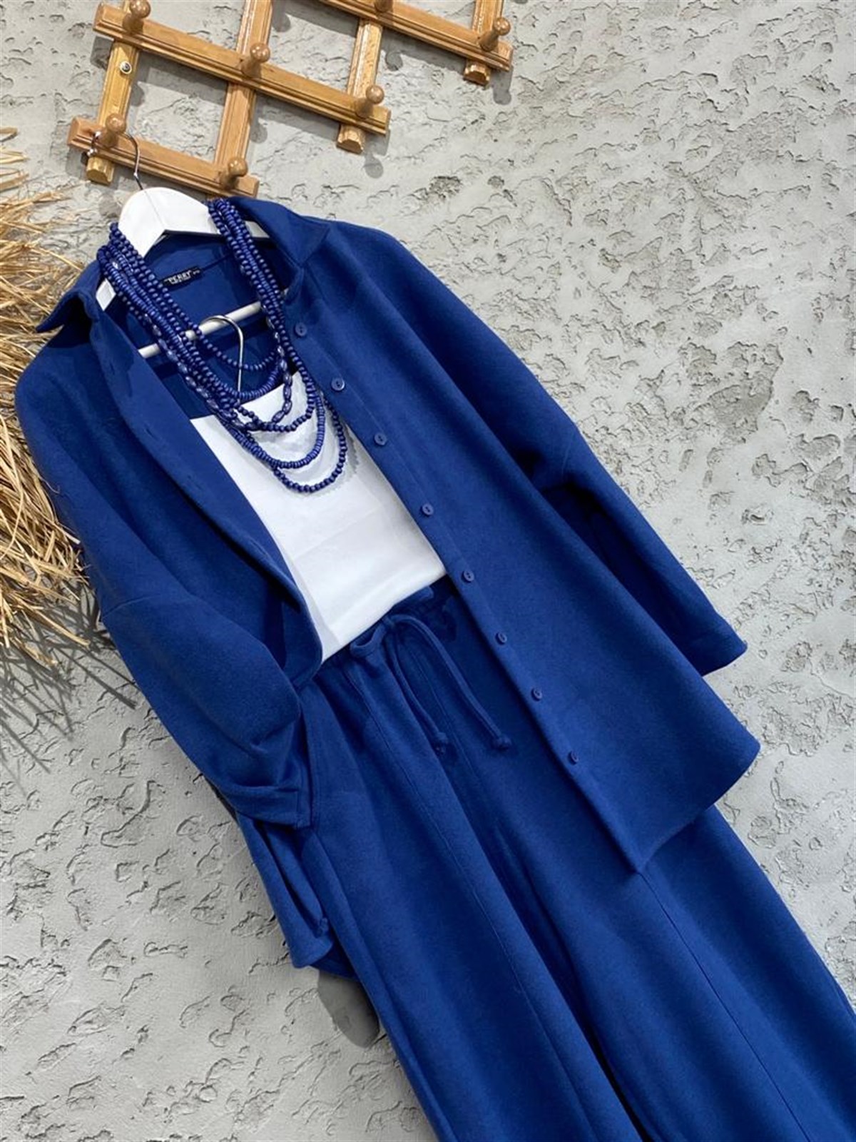 Kaşmir Doku Şalvar Model Takım (Mavi)|By Pakize