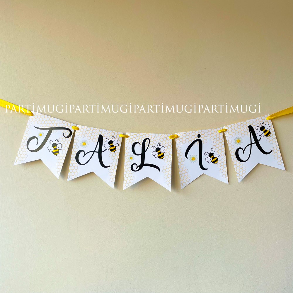 Çiçekli Arı Temalı Harf Banner │ partimugi.com