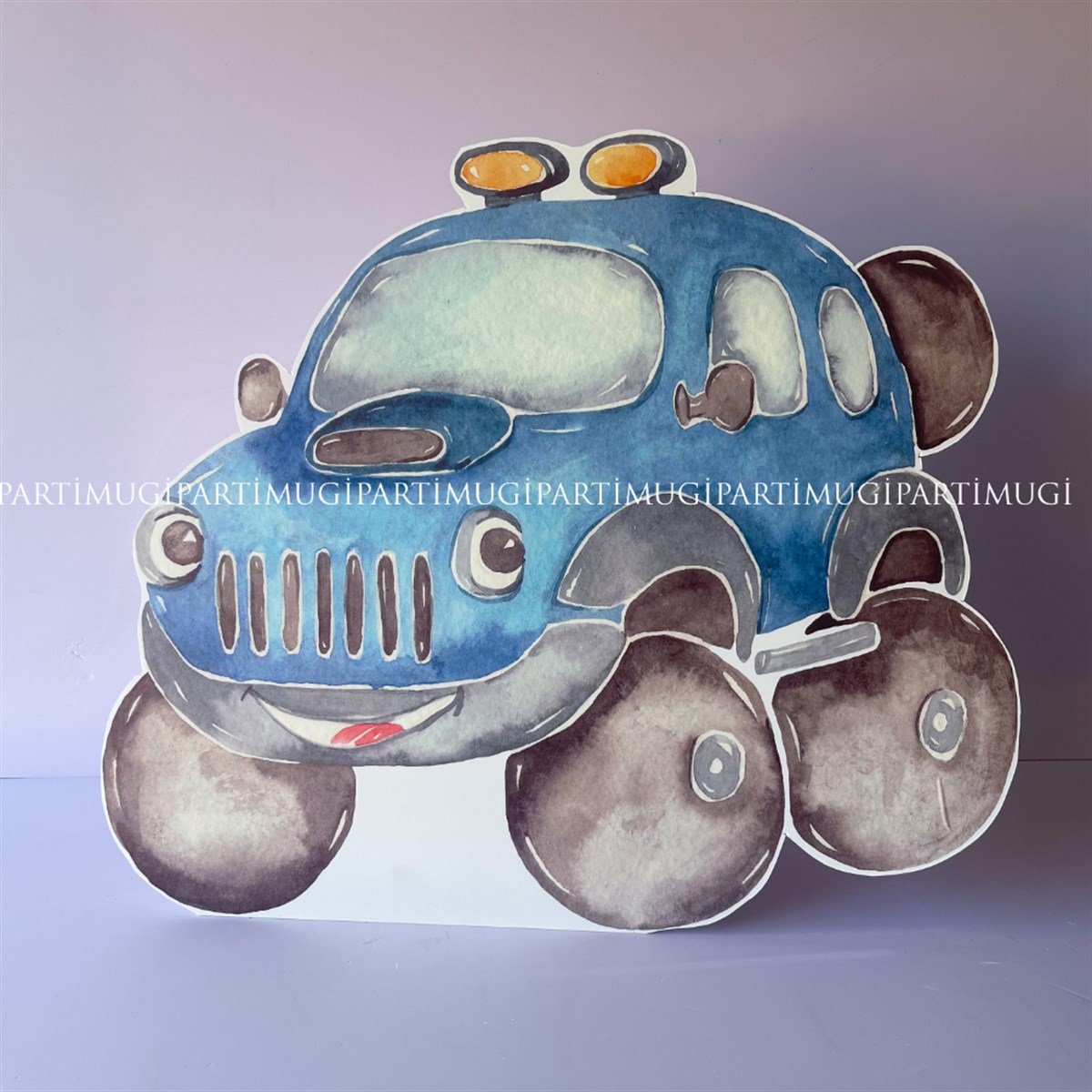 Mavi Araba Temalı Ayaklı Maket │ partimugi.com