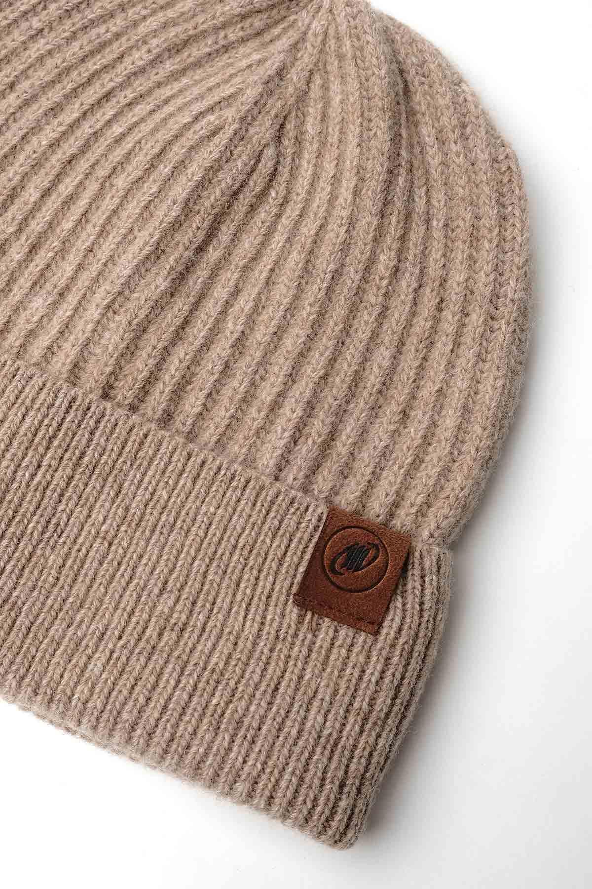 Mısırlı Unisex Kuzu Yünü (Lambswool) Katlamalı Bej Bere