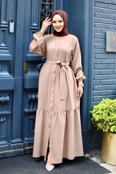 Düğmeli Kat Detaylı Ferace Vizon 4422