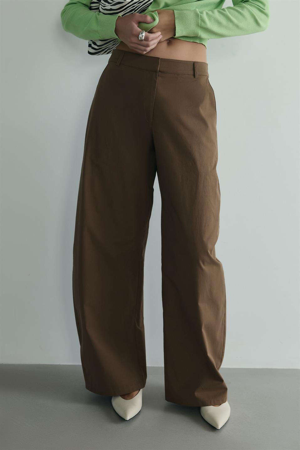 Kahverengi Caby Geniş Paça Pantolon | Suud Collection