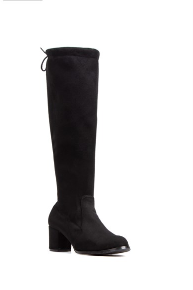 HAPPY SİYAH LÜKS SÜET DİZ ALTI TOPUKLU STREÇ ÇİZME