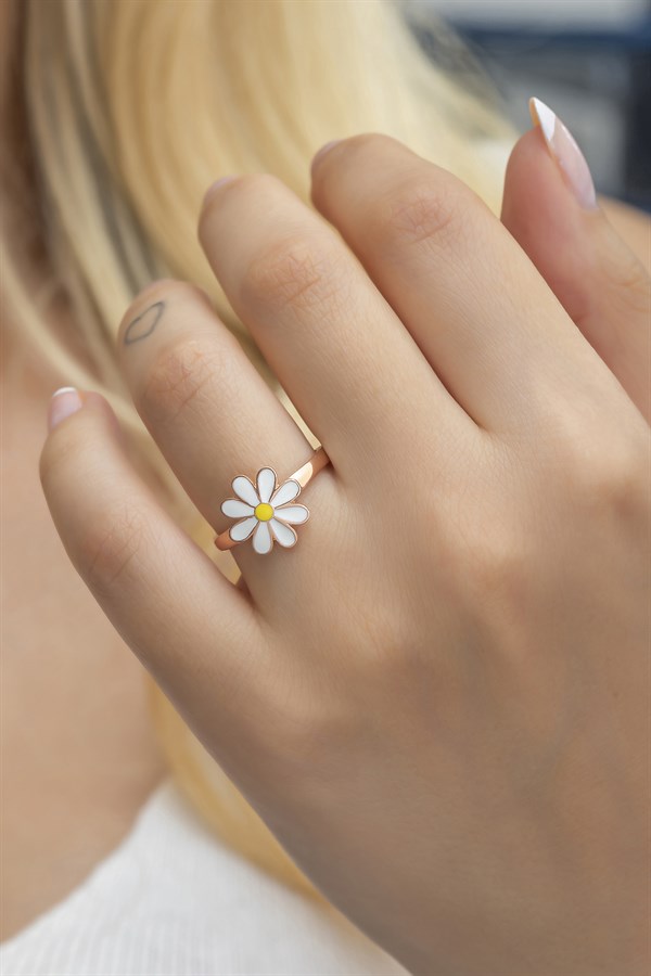 925 Ayar Gümüş Ayarlanabilir Papatya Model Yüzük