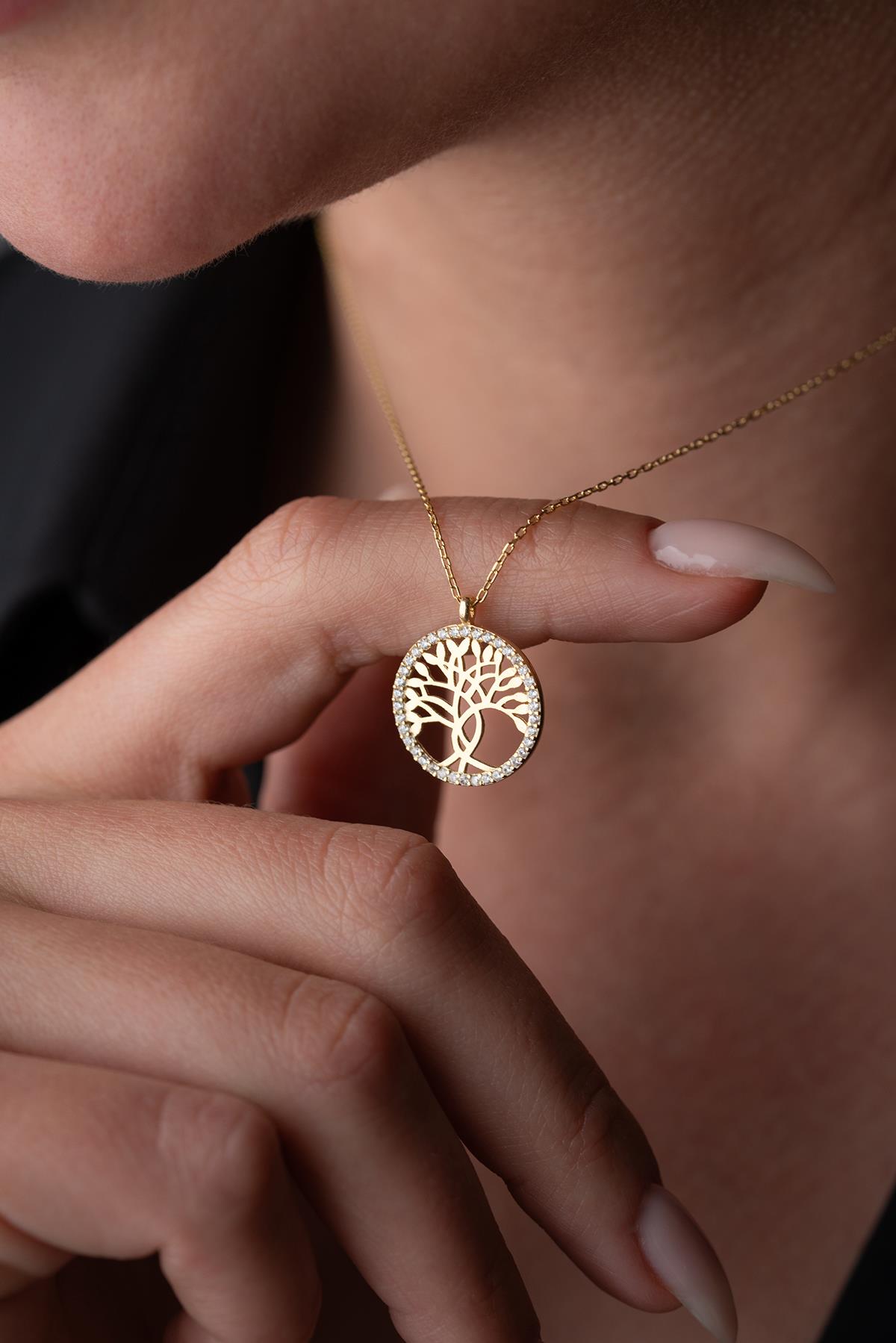 925 Ayar Gümüş Gold Kaplama Hayat Ağacı Kolye