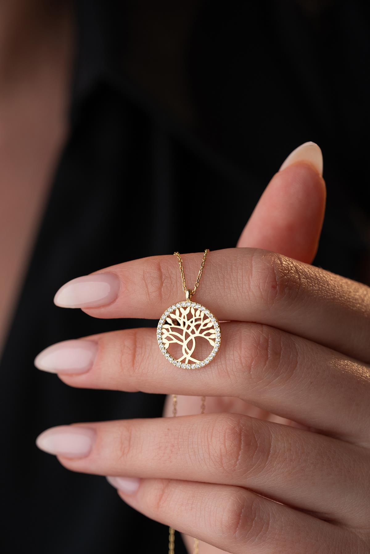 925 Ayar Gümüş Gold Kaplama Hayat Ağacı Kolye