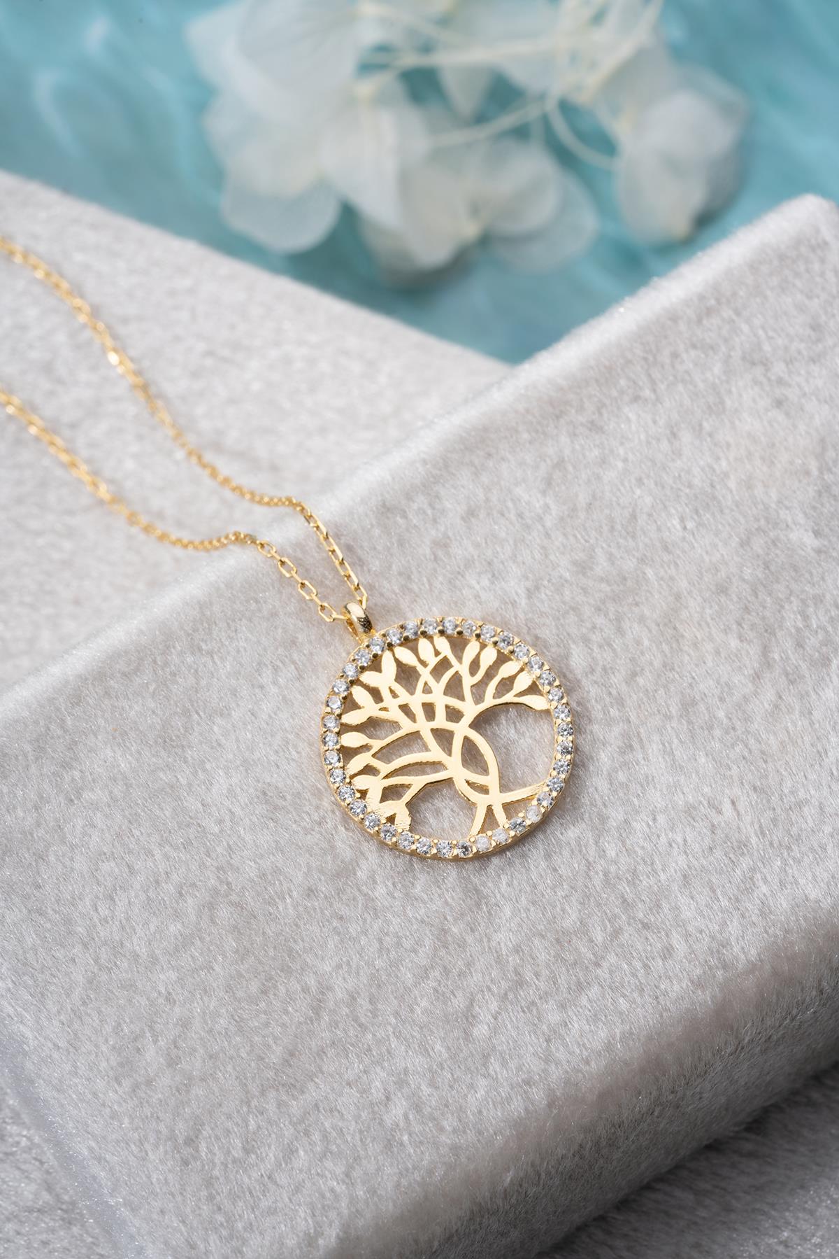 925 Ayar Gümüş Gold Kaplama Hayat Ağacı Kolye