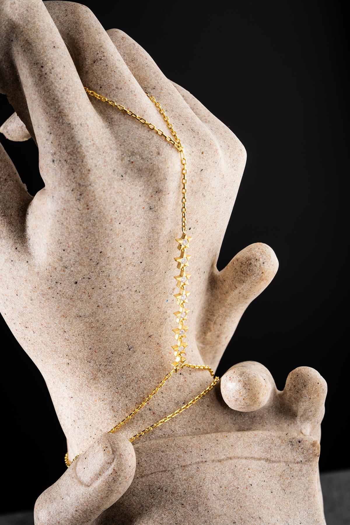 925 Ayar Gümüş Gold Kaplama Sıralı Samanyolu Yıldız Şahmeran Bileklik