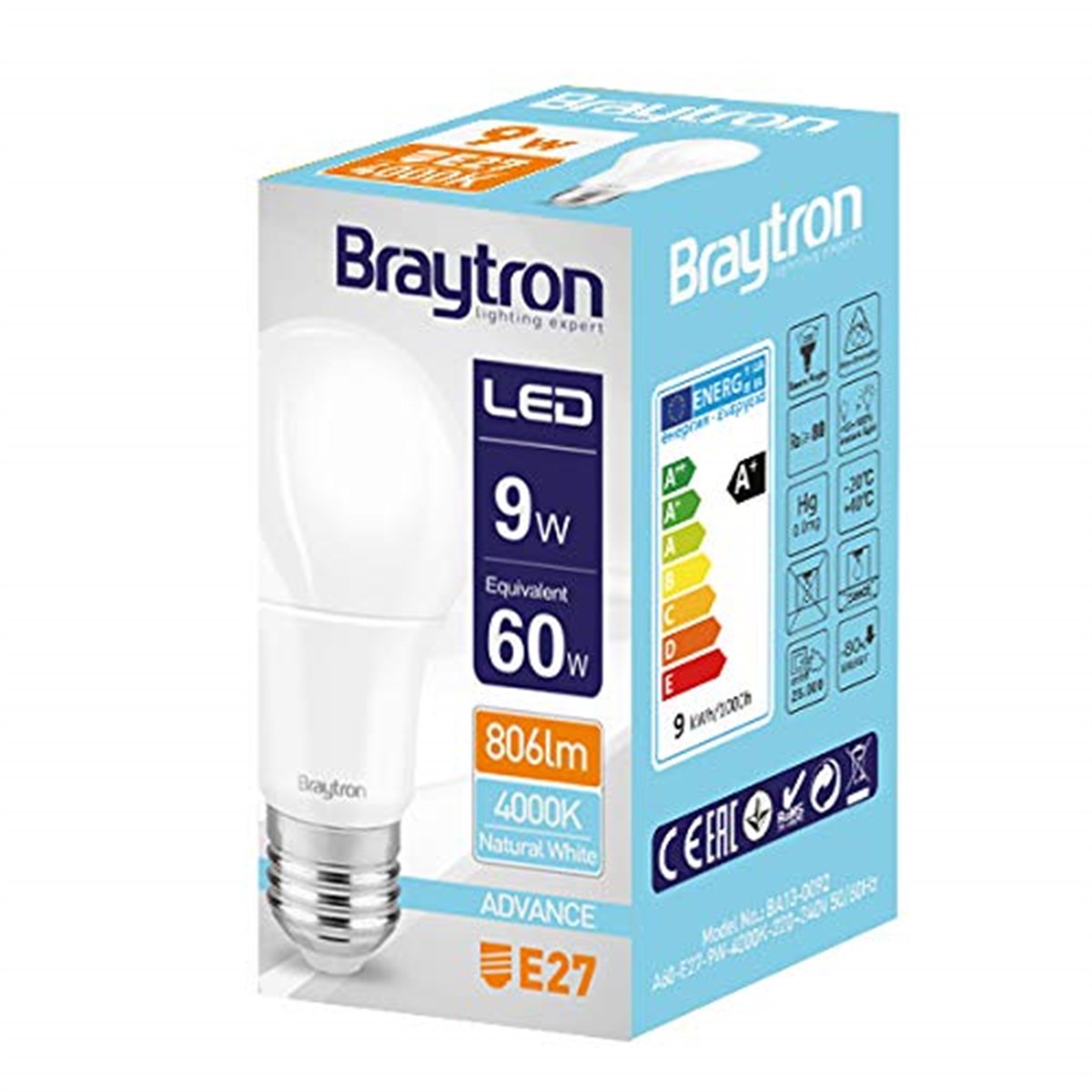 BRAYTRON 9W LED Ampul E-27 Beyaz Işık | elektrikdukani.com