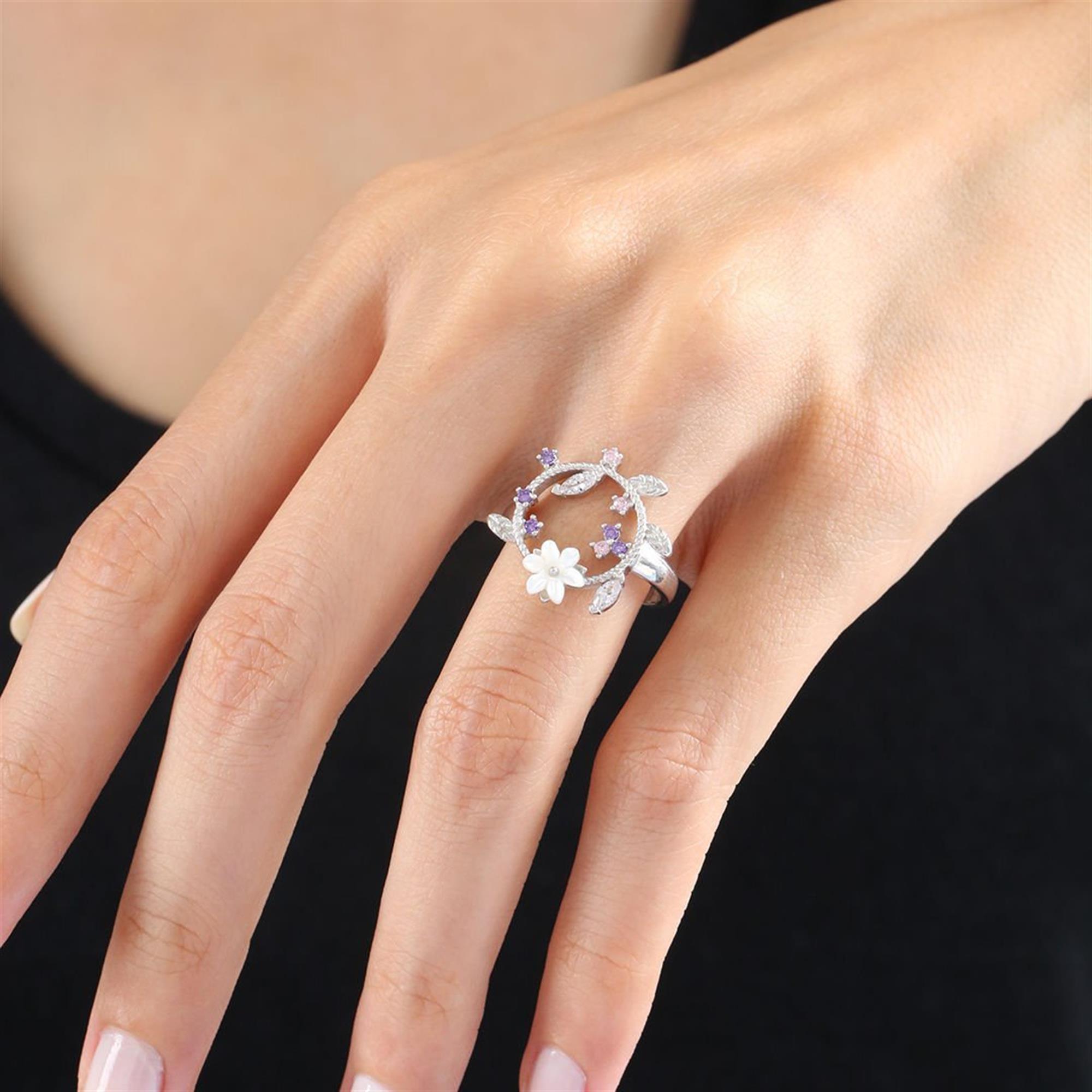 Manolya Çiçeği Mutluluk Haresi Flowers Gümüş Yüzük | Mia Vento