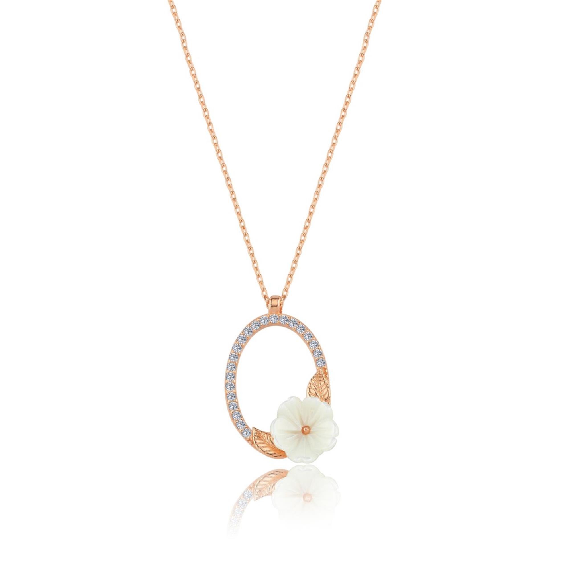 Manolya Çiçeği Rose Renk Flowers Gümüş Kolye | Mia Vento