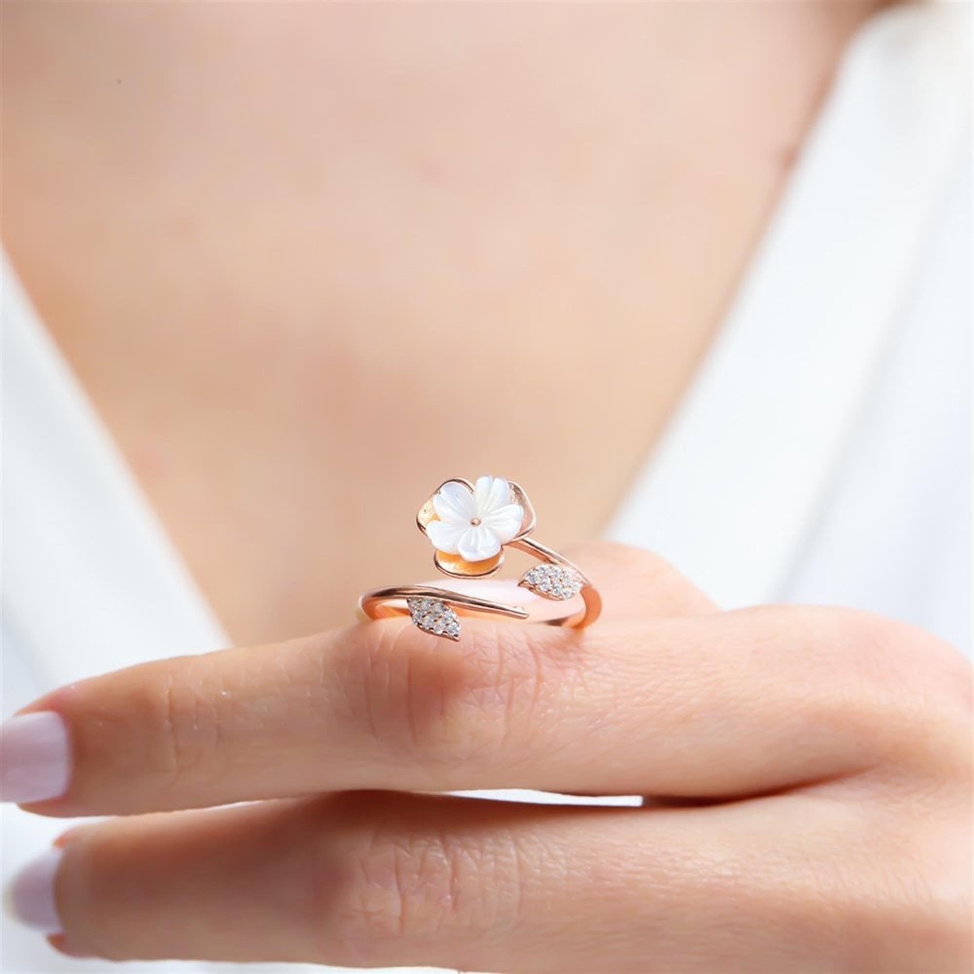 Manolya Çiçeği Zerafeti Rose Renk Gümüş Yüzük | Mia Vento