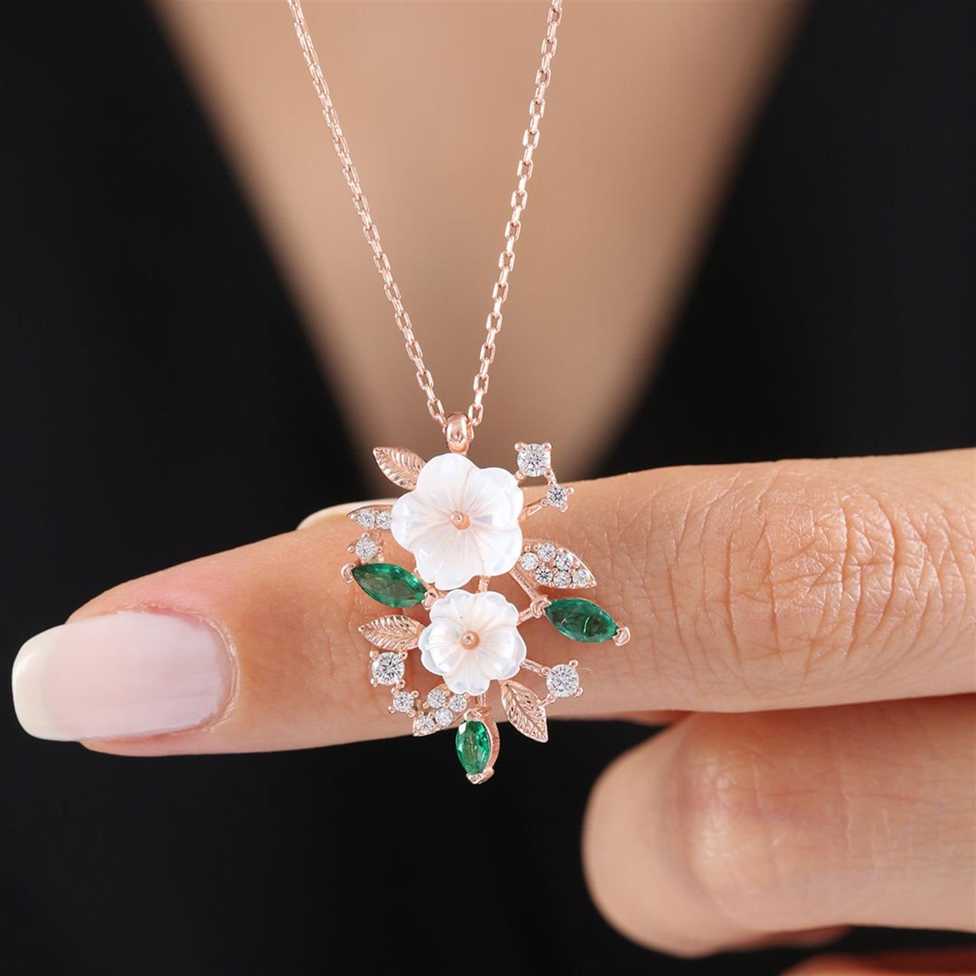 Manolya Çiçeği Zümrüt Taşlı Bahar Senfonisi Rose Renk Flowers Gümüş ...