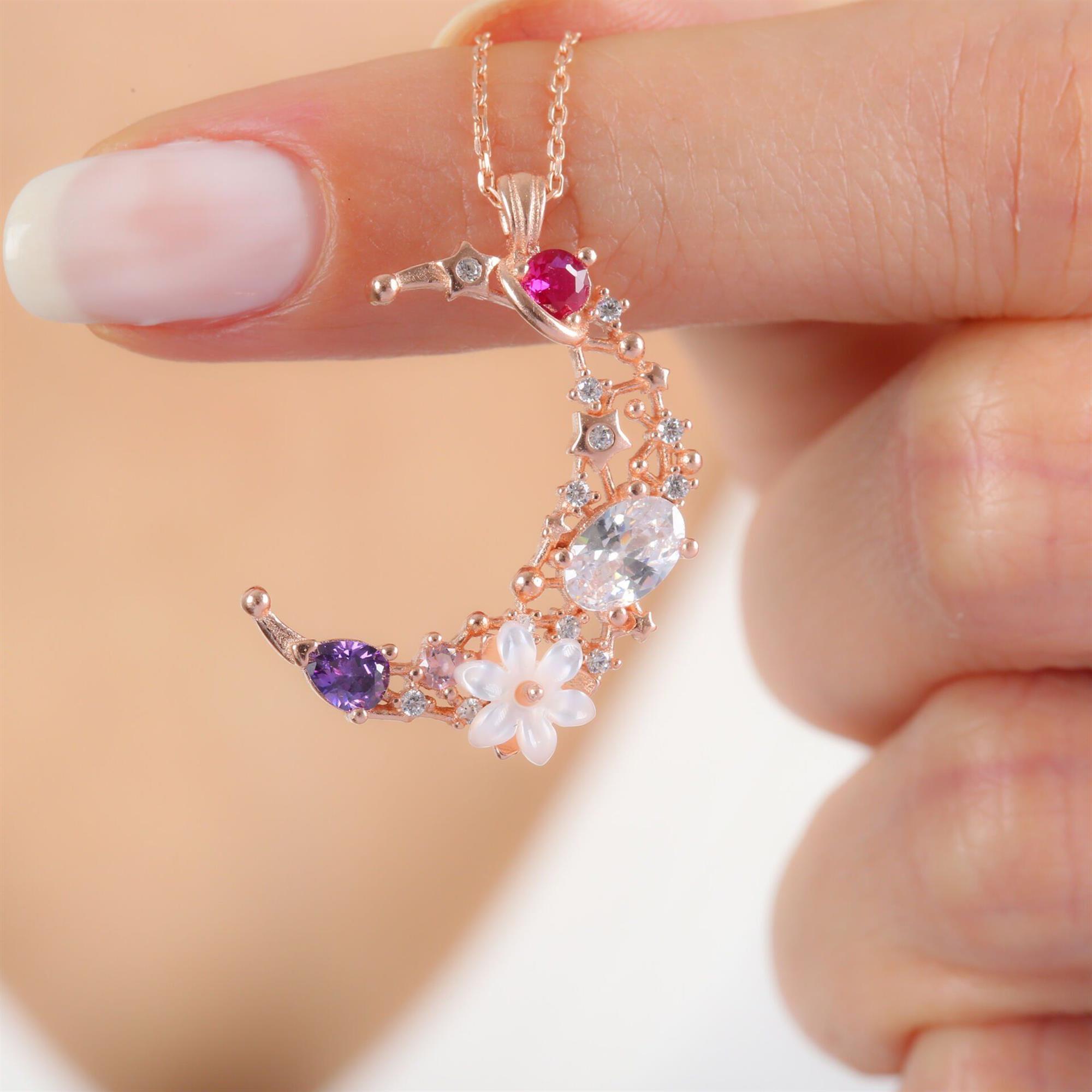 Gökyüzü Rüyası Manolya Çiçeği Rose Renk Gümüş Kolye | Mia Vento