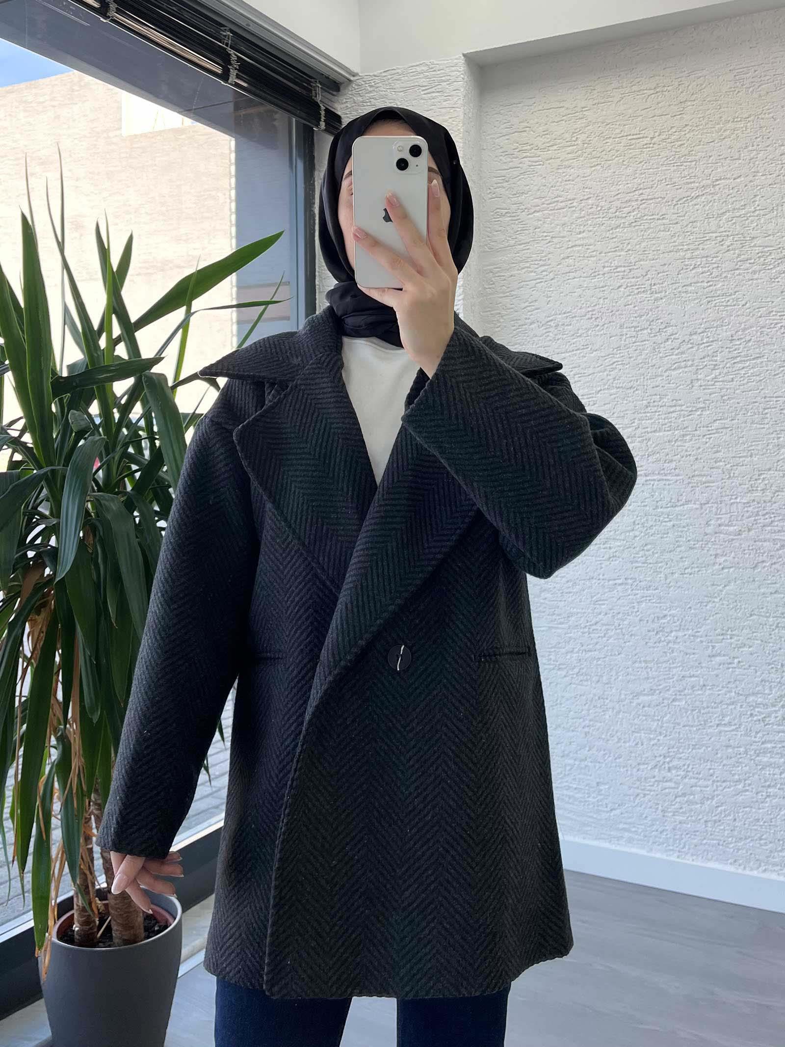 Antrasit Kısa Kaşe Kaban - Melek Araz