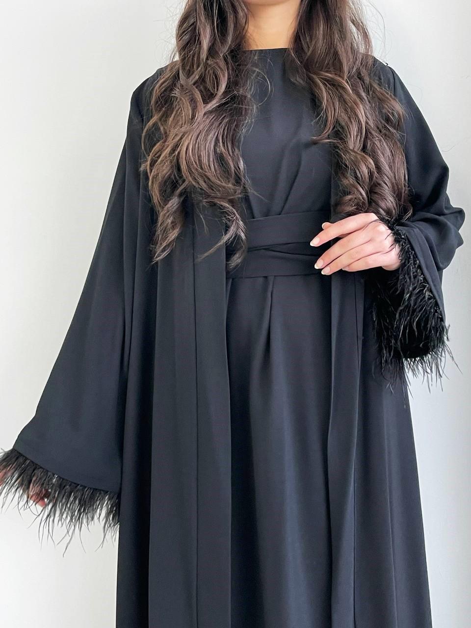 Siyah Ayla Abaya Takım - Melek Araz