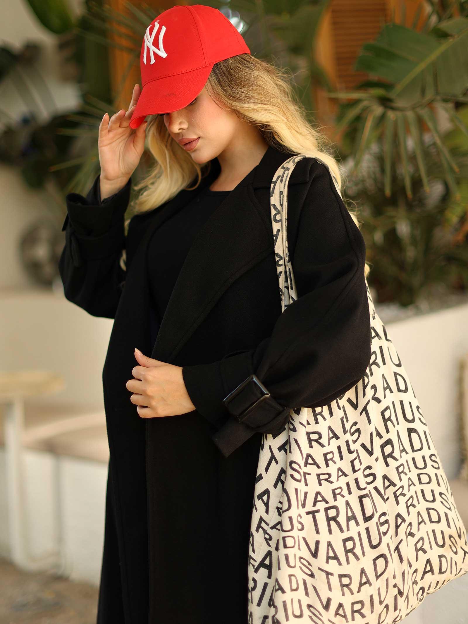 Siyah Eva Kaşe Kaban - Melek Araz