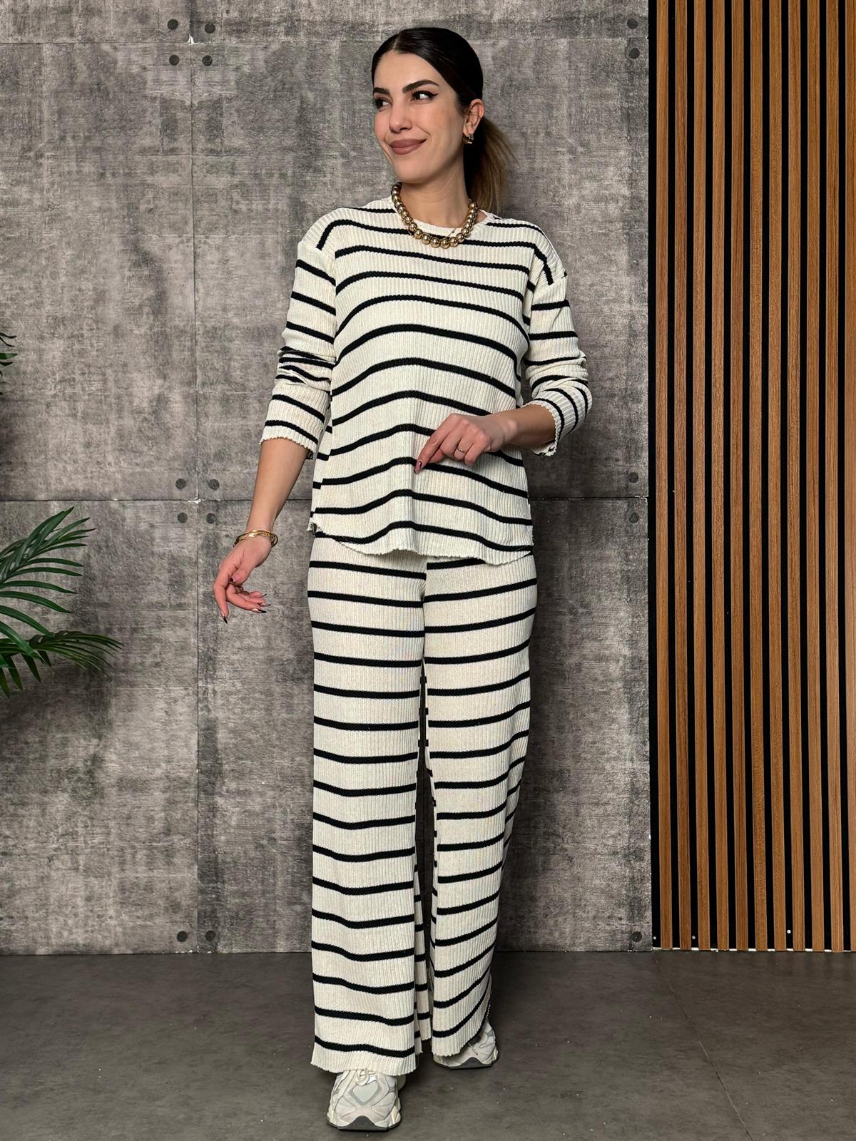 Sely Siyah Çizgili Triko İkili Takım