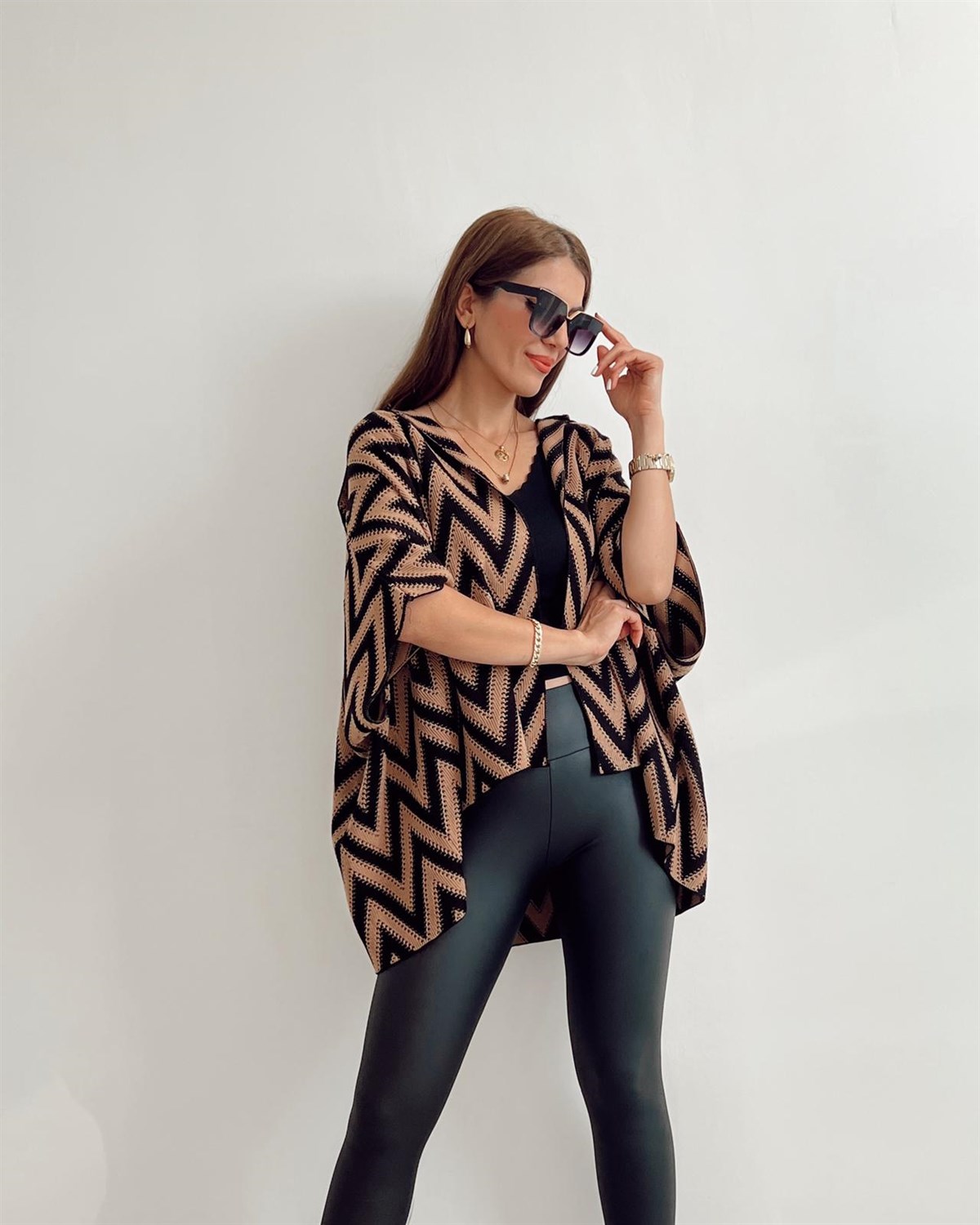 Eleny Siyah Mat Korseli Deri Tayt