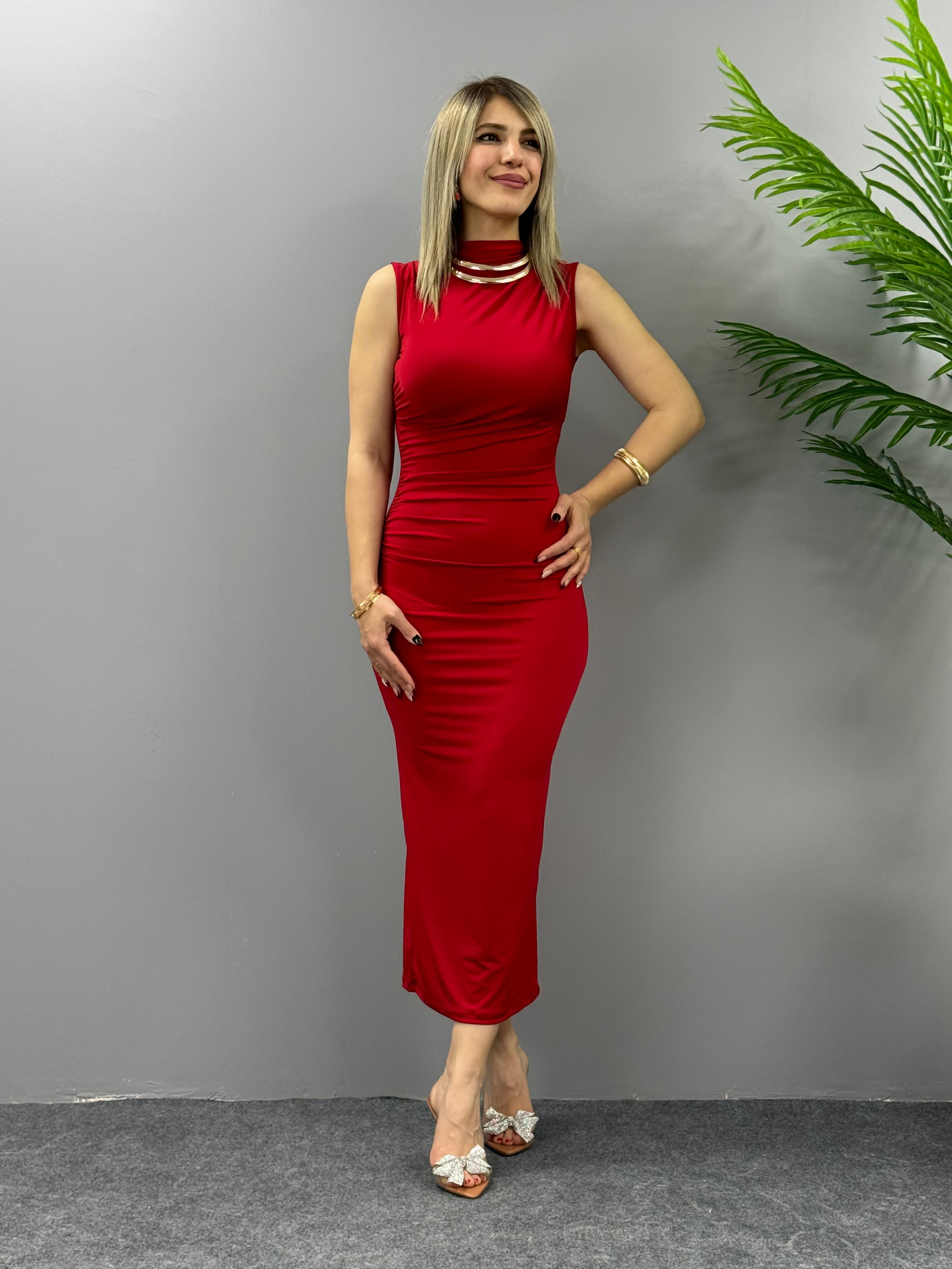 Sally Kırmızı Sandy Drapeli Elbise