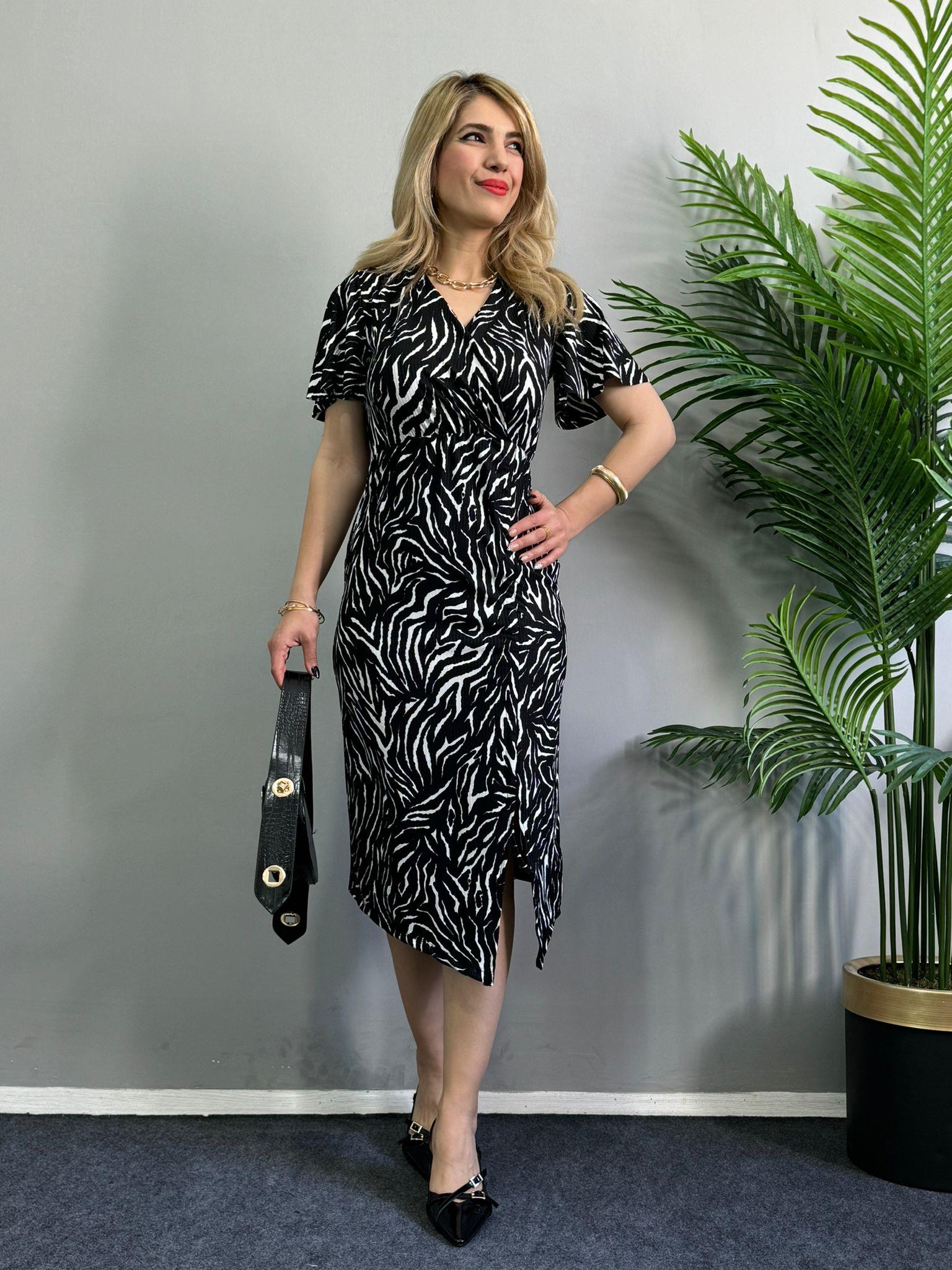 Sylon Siyah Desenli Elbise