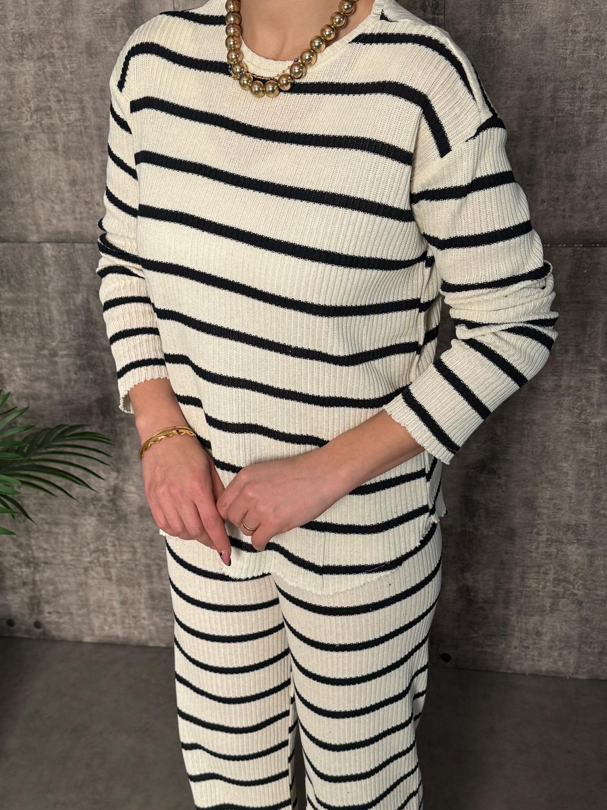 Sely Siyah Çizgili Triko İkili Takım