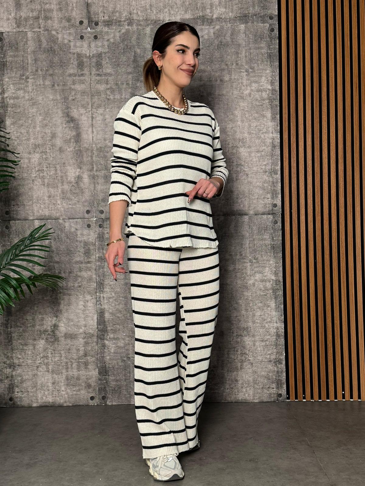 Sely Siyah Çizgili Triko İkili Takım