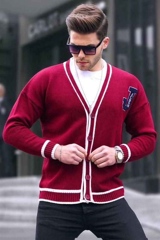 Maroon Knitwear Cardigan -- Madmext