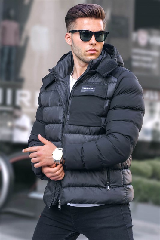 Black Hoodie Puffer Jacket -- Madmext Black Hoodie Puffer Jacket -- Madmext