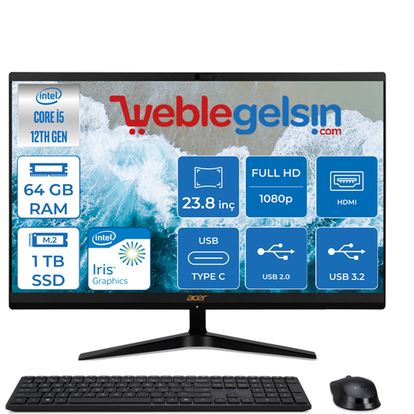 Acer Aspire C24-1700 Intel Core i5 1235U 64GB 1TB SSD Freedos 23.8" Fhd ...