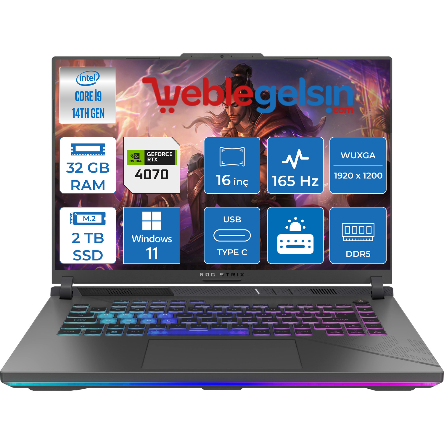 Asus Rog Strix G16 Intel Core i9 14900HX 32GB DDR5 Ram 2TB SSD RTX4070 ...