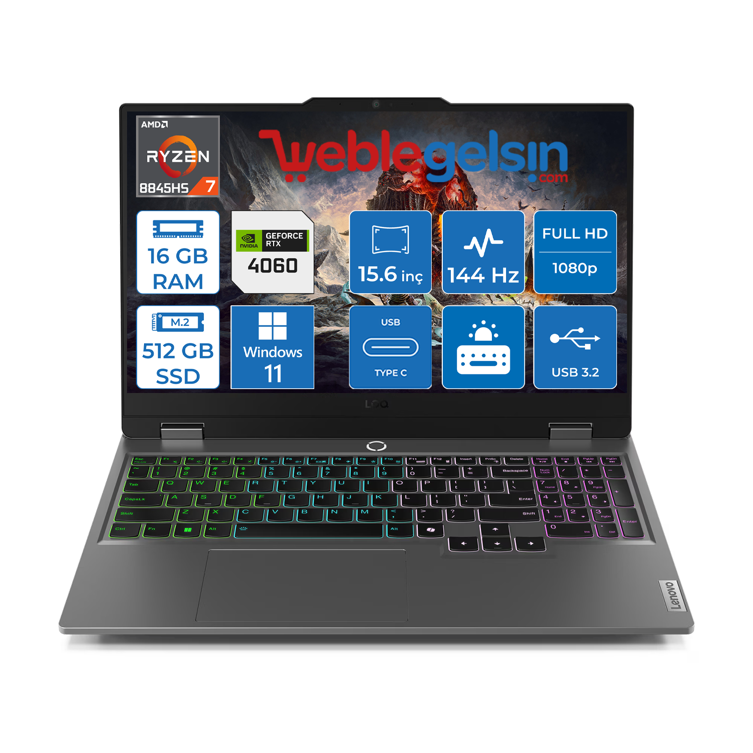 Lenovo Loq 15AHP9 Amd Ryzen 7 8845HS DDR5 16GB 512GB SSD RTX4060-8GB 300NITS 15.6" 144Hz Fhd ...