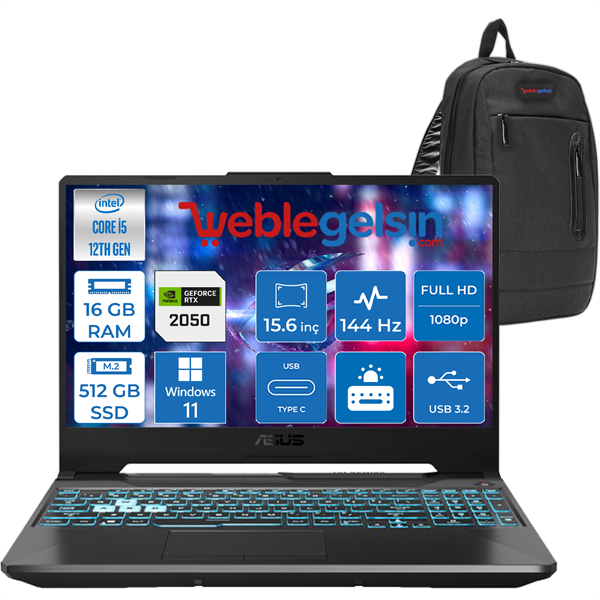 Asus Tuf Gaming F15 FX506HF INTEL i5-11400H 16GB Ddr4 Ram 512GB SSD 4GB RTX2050 15.6" FHD 144HZ ...