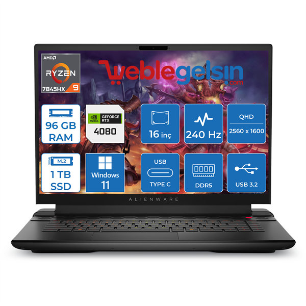 Dell Alienware M16 R1 Amd Ryzen 9 7845HX 96GB DDR5 1TB SSD RTX4080-12GB ...