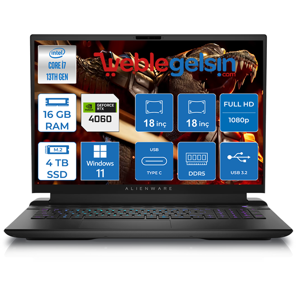 Dell Alienware M18 R1 Intel Core I7-13700HX 16GB Ddr5 4TB SSD RTX4060 ...