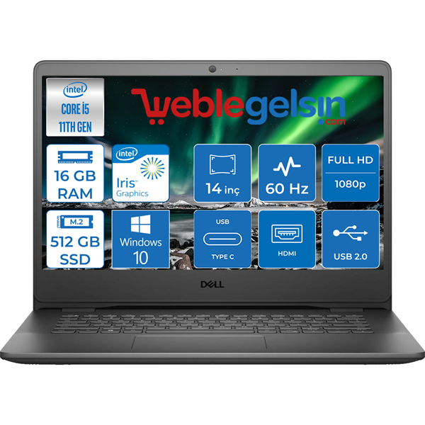 Dell Vostro 3400 Intel Core i5 1135G7 16GB 512GB SSD 14" FHD Windows 10 Pro Taşınabilir ...