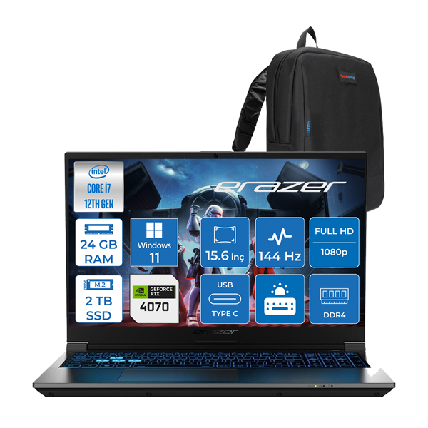 Erazer Deputy P60 Intel Core I7 12650H 24GB 2TB SSD Windows 11 Home 8GB RTX4070 15.6" Fullhd IPS ...