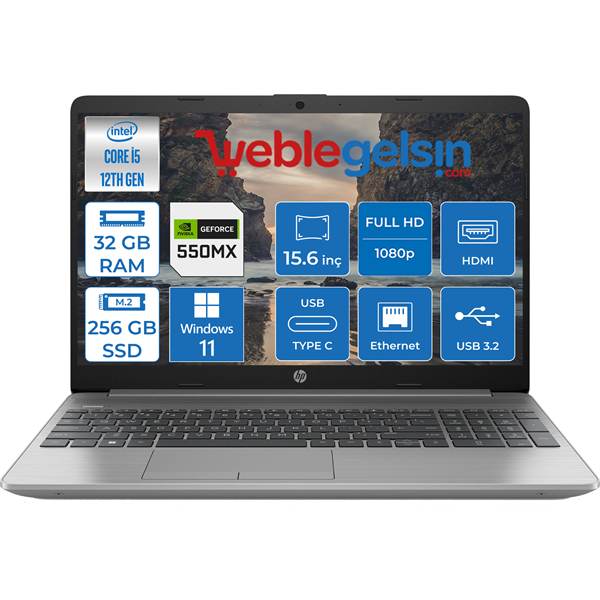 HP 250 G9 Intel Core i5 1235U 32GB 256GB SSD Windows 11 Home MX550 2GB 15.6" FHD Taşınabilir ...
