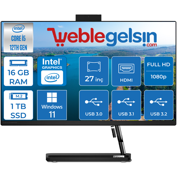 Lenovo Ideacentre Aıo 3 27IAP7 Intel® Core™ I5-12450H 16GB 1TB SSD 27" Windows 11 Home All In ...