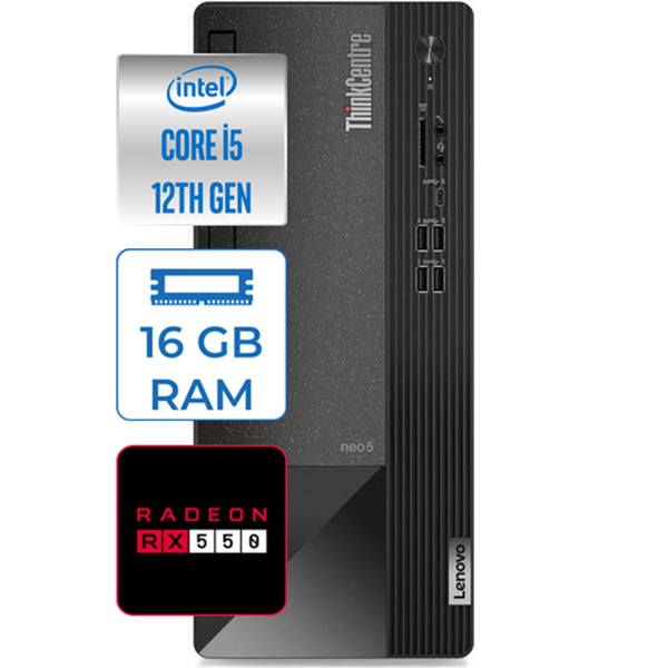 Lenovo Thinkcentre Neo 50T Intel Core i5 12400 16GB 512GB SSD 4GB RX550 Windows 11 Pro Masaüstü ...