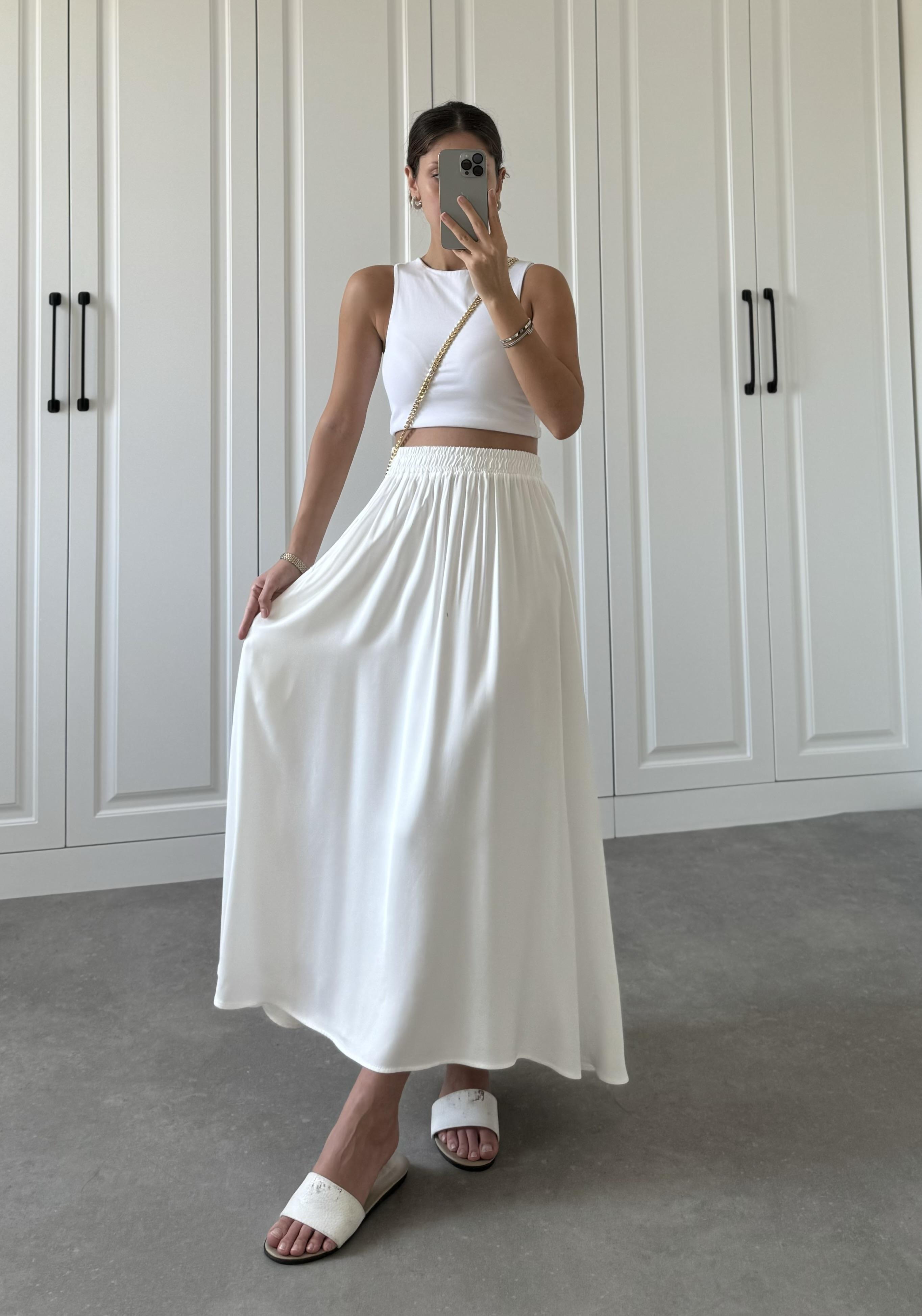 Tensel Beli Lastikli Beyaz Renk Kilos Etek