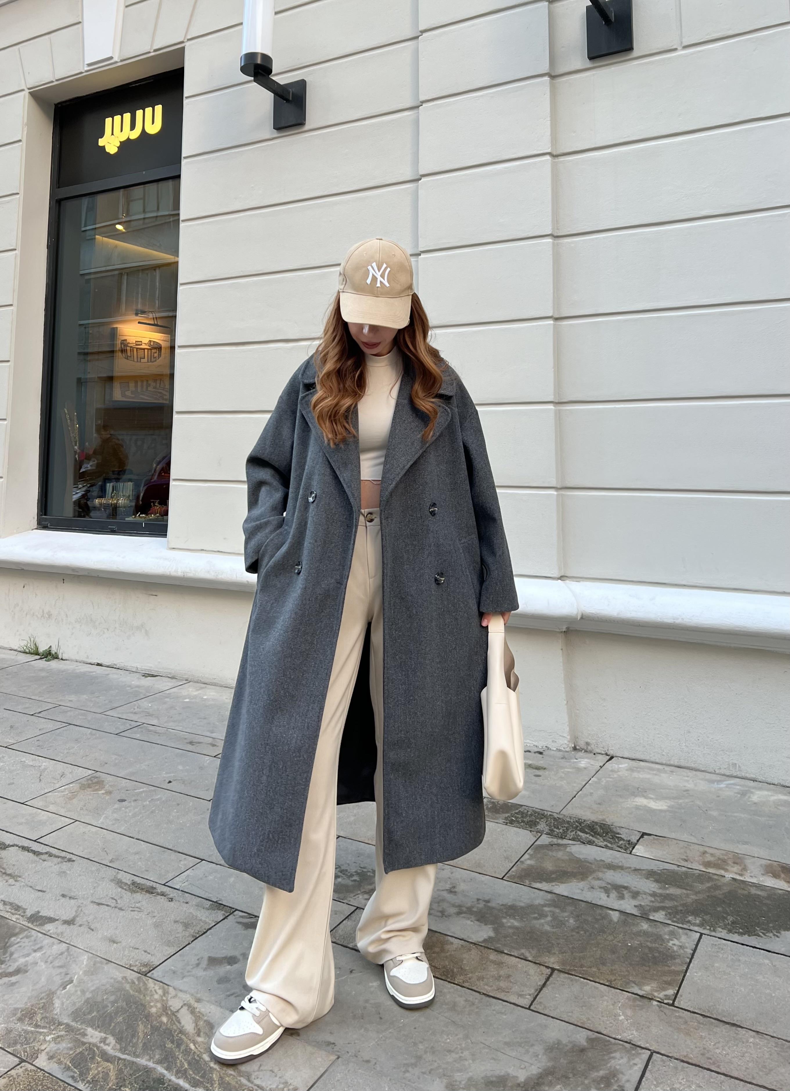 Zara Model Oversize Antrasit Kaşe Kaban