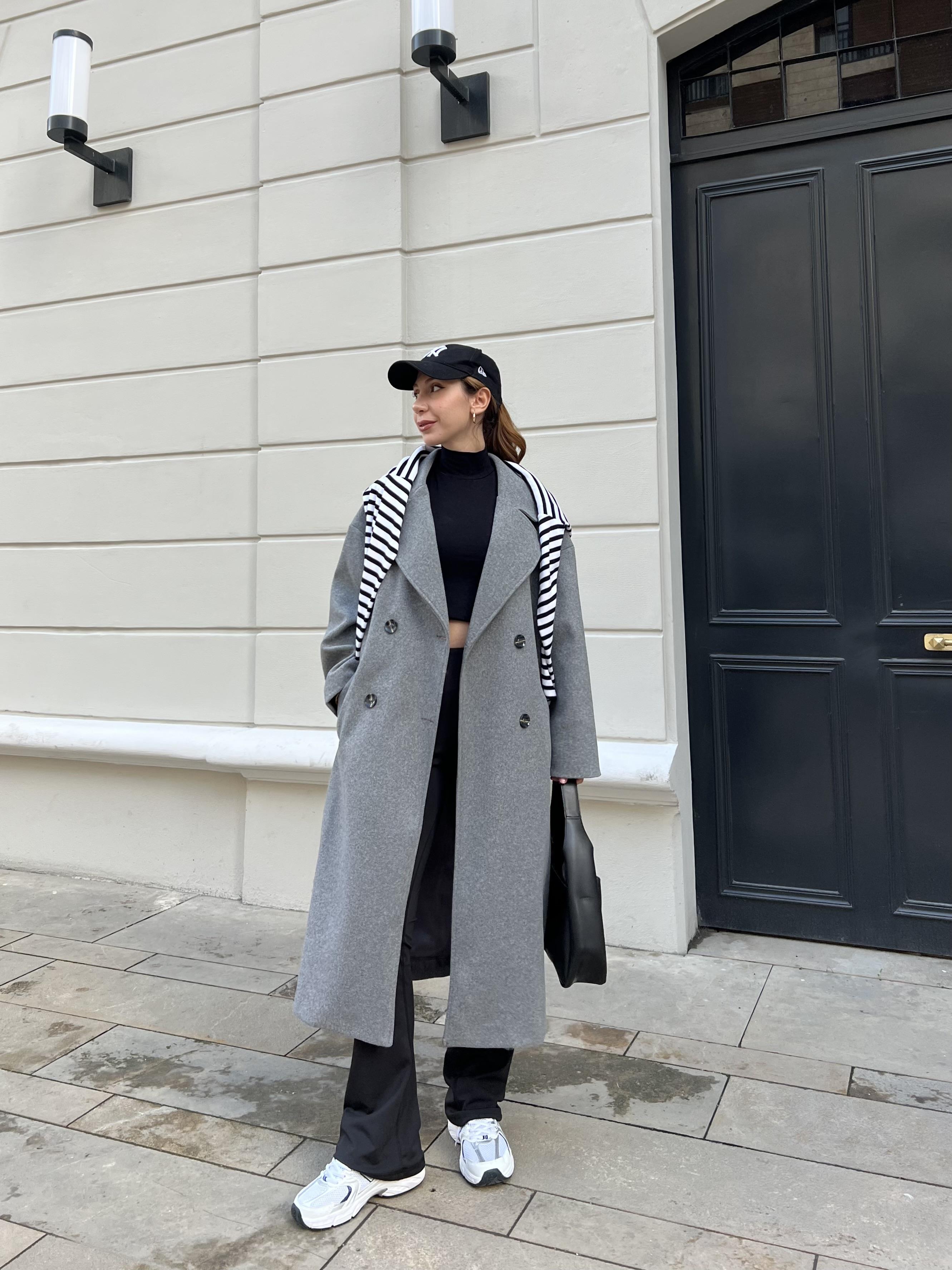 Zara Model Oversize Gri Kaşe Kaban