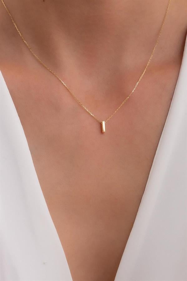 14 Ayar Altın 3 Boyutlu I Harf Kolye