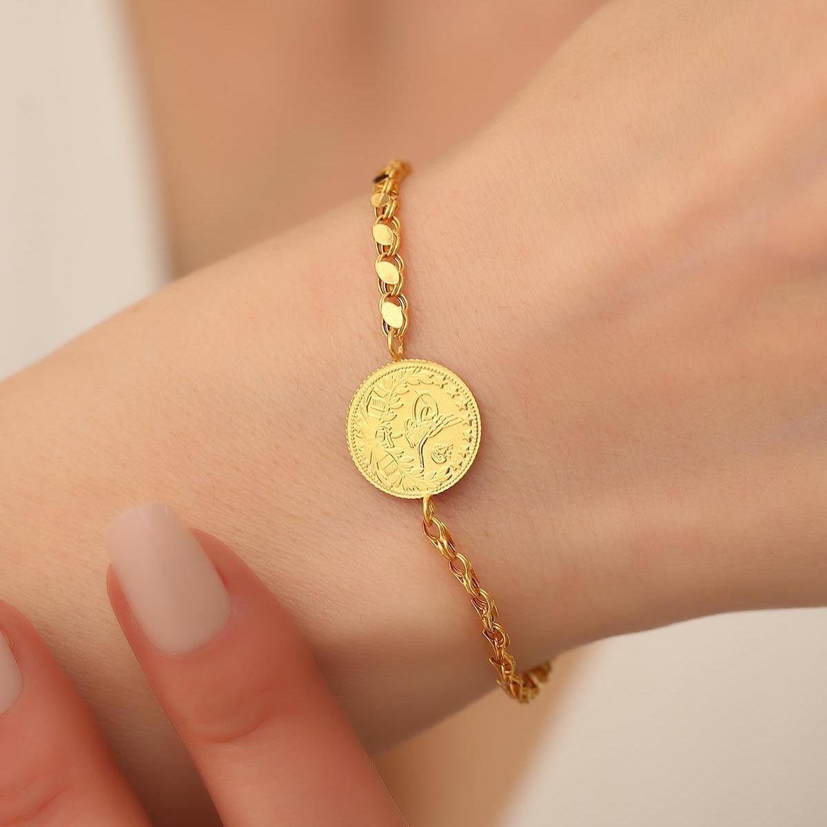 14 Ayar Altın Çeyrek Reşatlı Halep Pullu Bileklik | Bayar Gold Altın ...